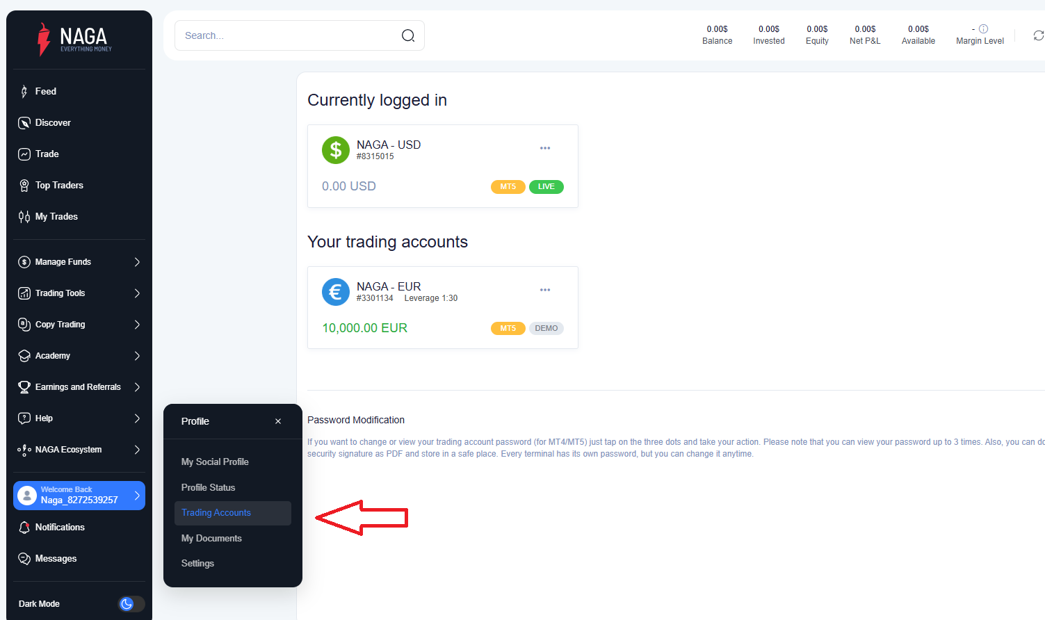 How can I see and/or change my MT5 account password? – NAGA Markets